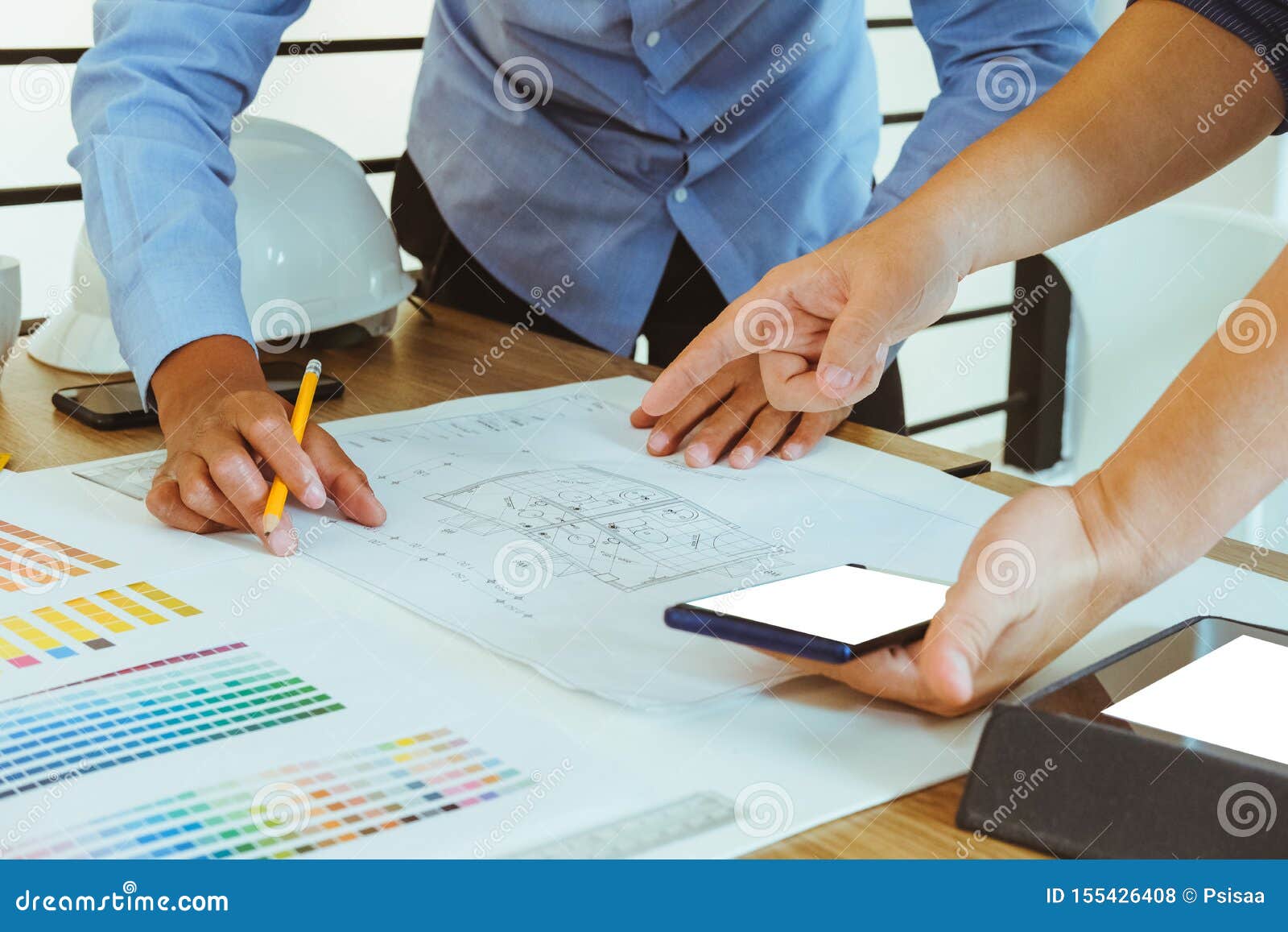 Architect Interior Designer Working with House Drawing Plan & Color ...