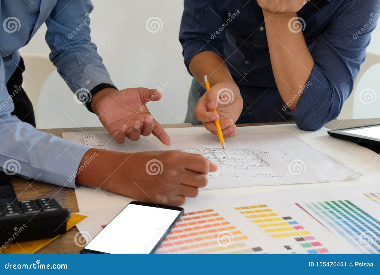 Architect Interior Designer Working with House Drawing Plan & Color ...