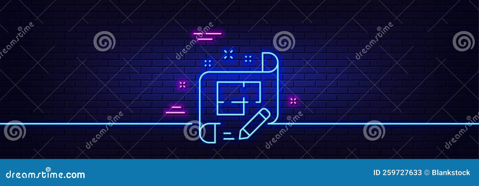 Architect Line Icon. Engineering Plan Sign. Neon Light Glow Effect ...