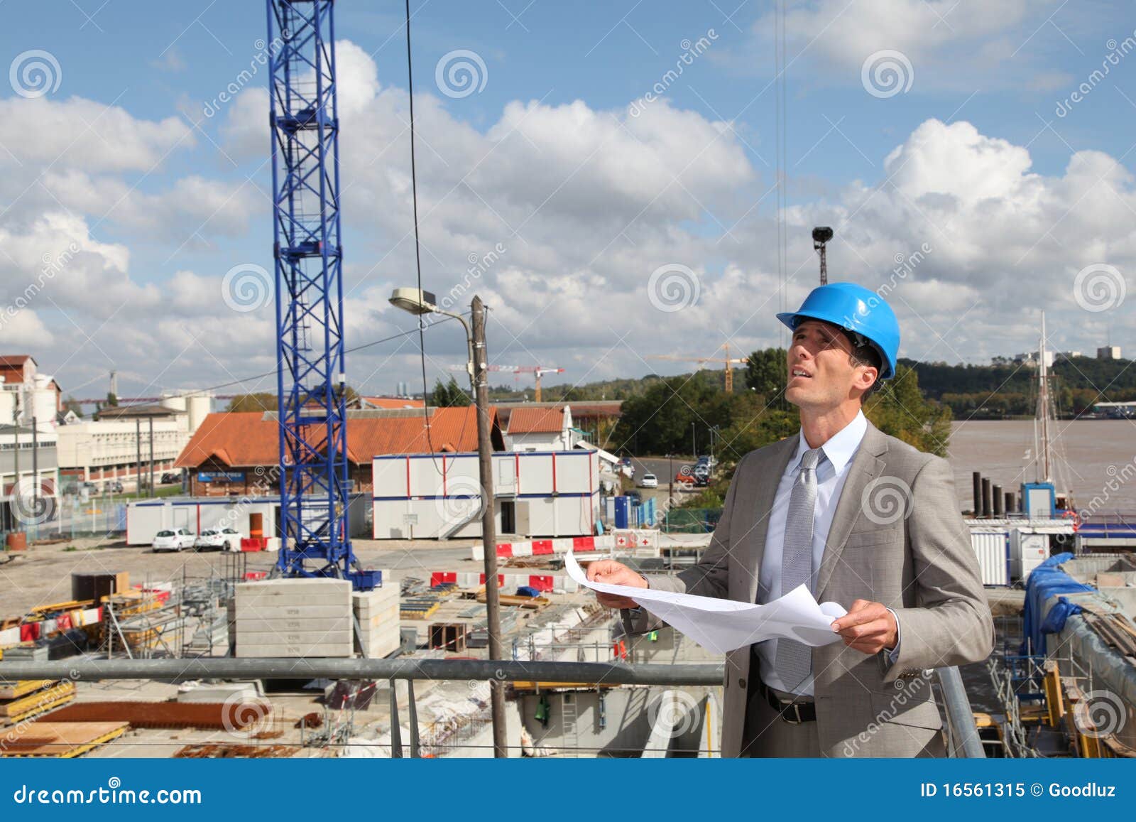 Architect Looking at Construction Plan Stock Image - Image of dock ...