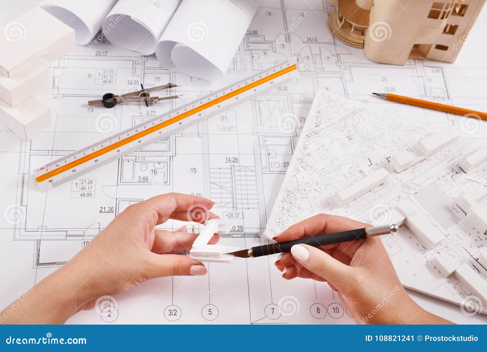 Architect Making Architectural Project Top View Stock Image - Image of ...