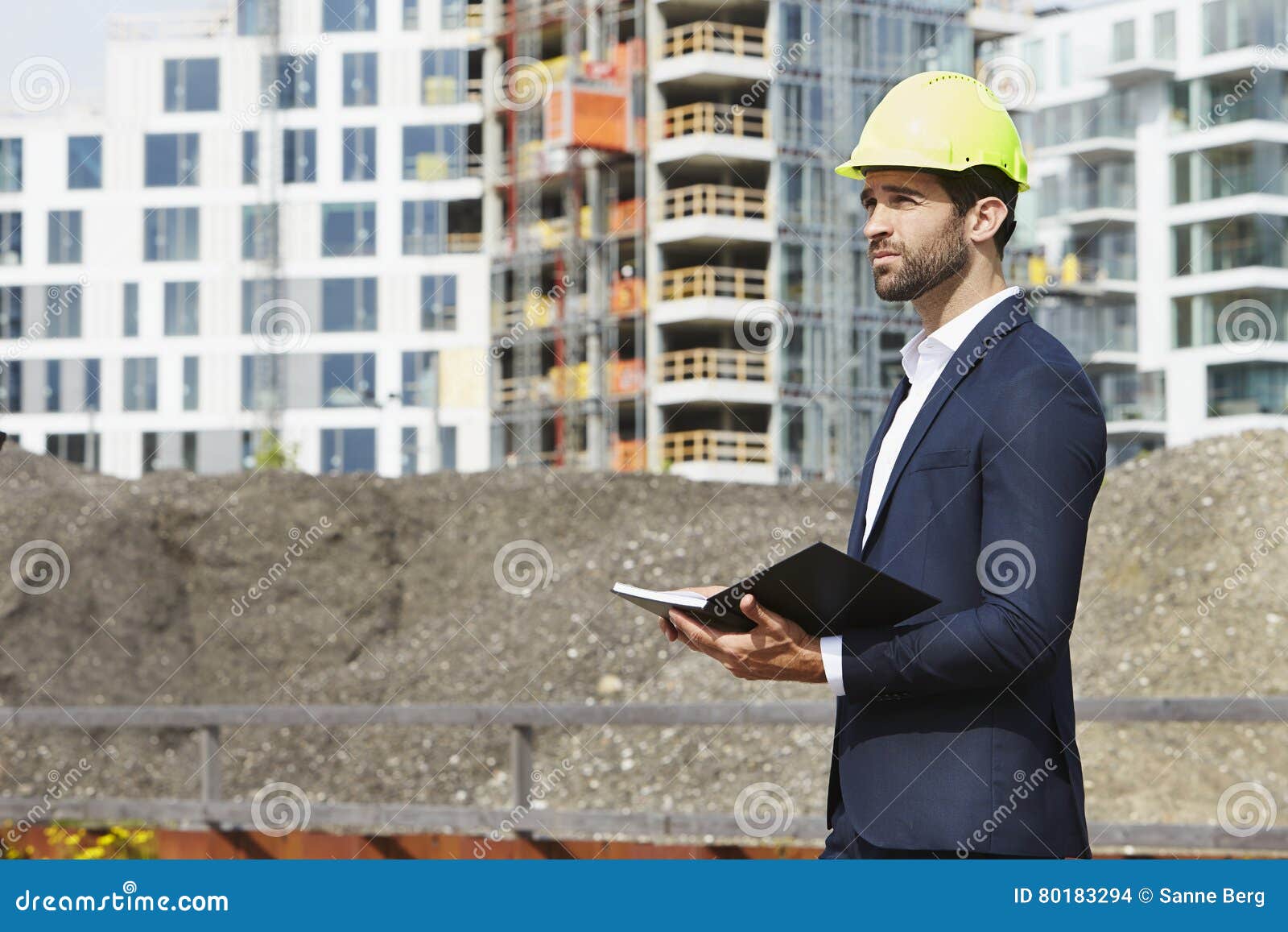 Architect Making Plan on Construction Site Stock Photo - Image of model ...