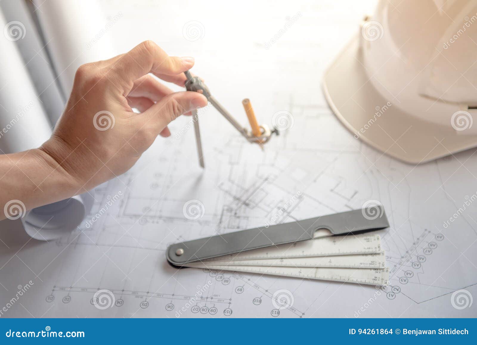 Architect Male Hand Sketching on Architectural Drawing Stock Photo ...