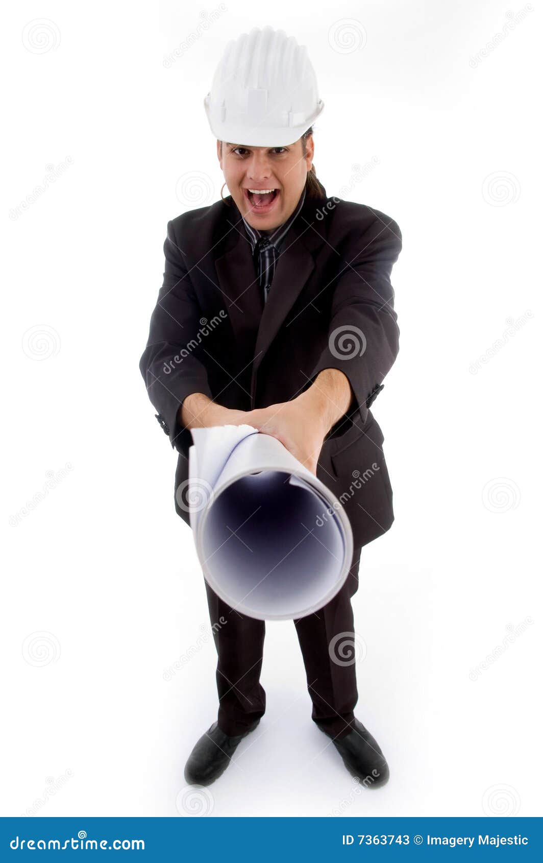 Architect Man Holding Blueprints Stock Image - Image of indoors, single ...