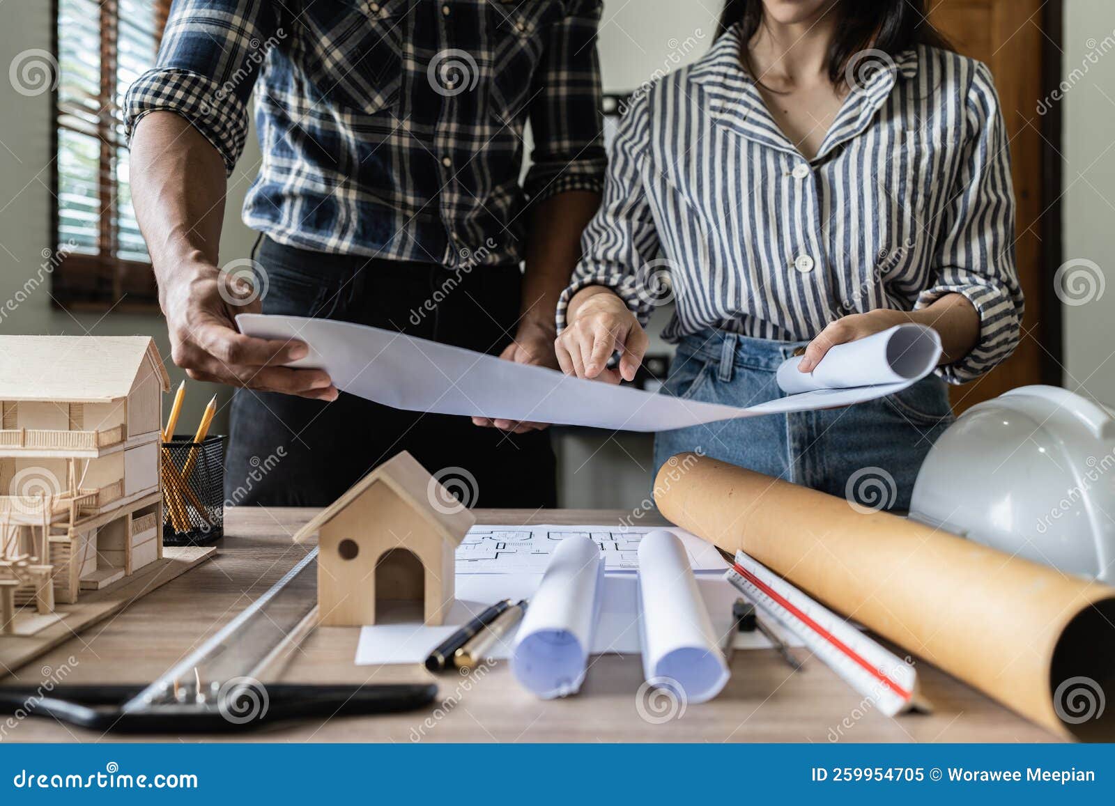 Architect Man Working with Blueprints for Architectural Plan, Engineer ...