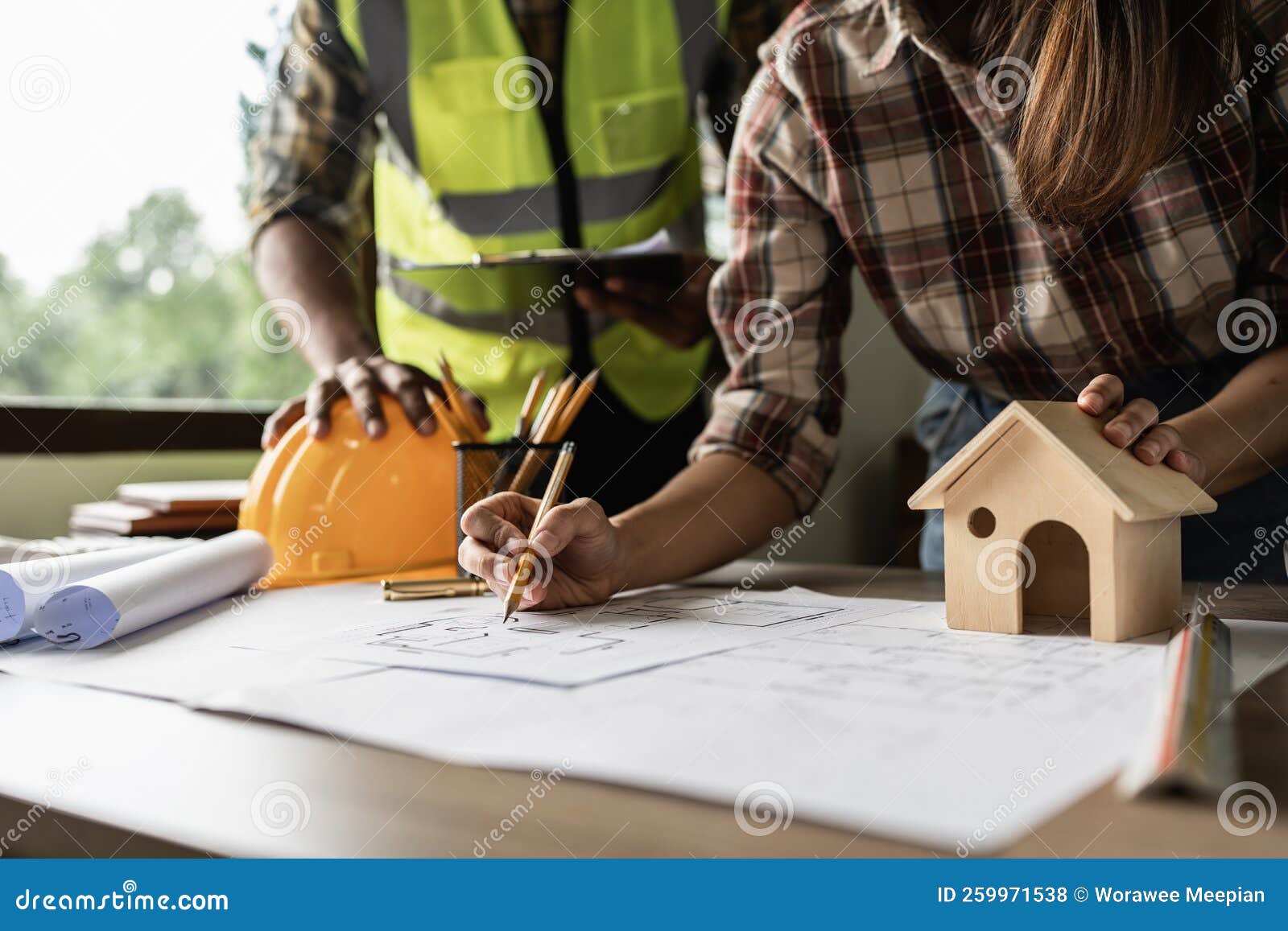 Architect Man Working with Blueprints for Architectural Plan, Engineer ...