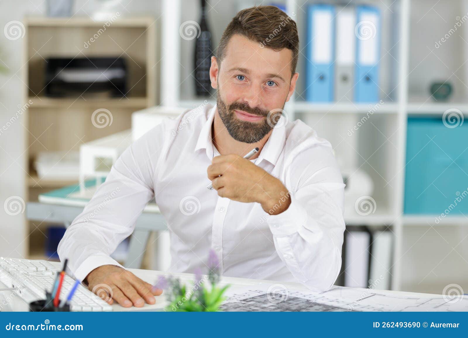 Architect Man Working Drawing Construction on Blueprints Stock Photo ...