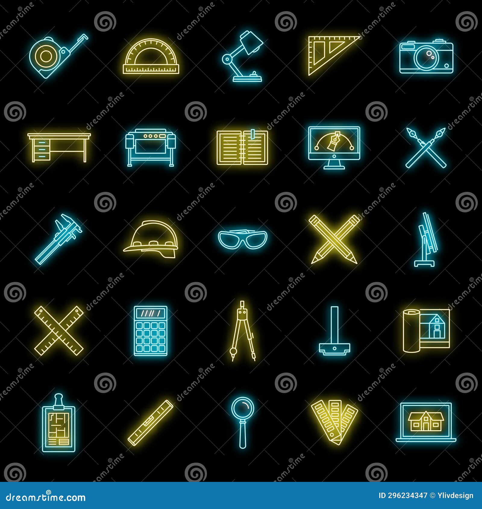 Architect Material Tool Icons Set Vector Neon Stock Vector ...