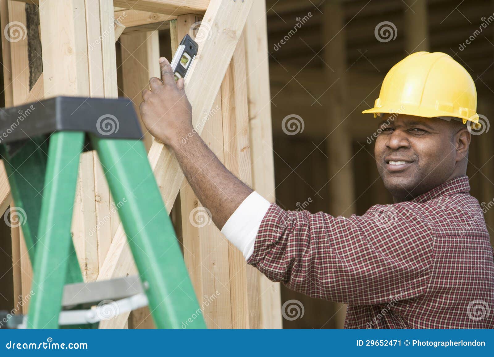 Architect Measuring Level of Wooden Beam Stock Image - Image of ...