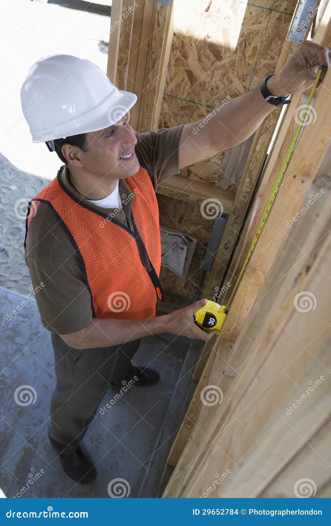 Architect Measuring Wooden Beam Stock Photo - Image of equipment ...