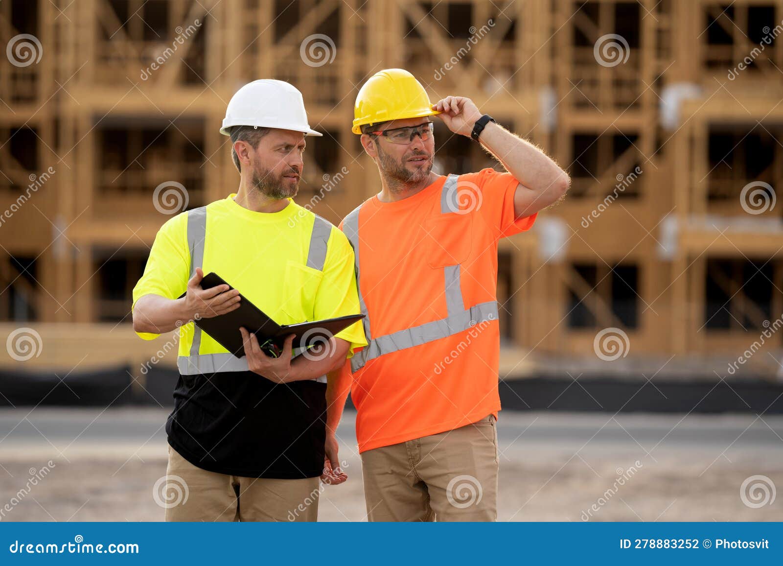 Architect Men Check Construction Project. Architect Men Discussing ...
