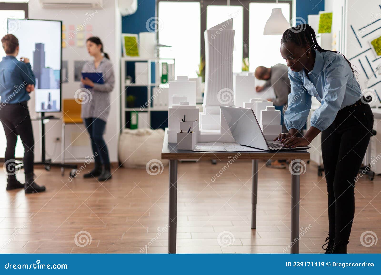 Architect in Modern Achitectural Office Working on Laptop at Desk Stock ...
