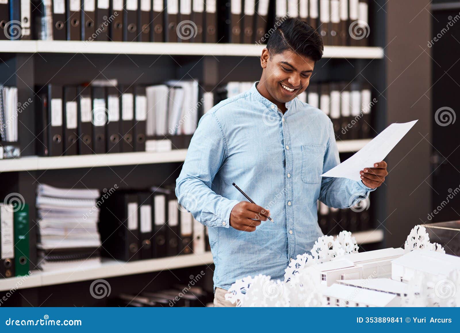 Architect, Paper Model and Smile for Interior Design, Blueprint and ...