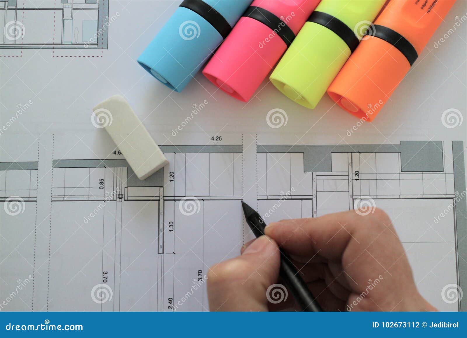 Architectural Pencil Drawing Plan Project Stock Photo - Image of ...