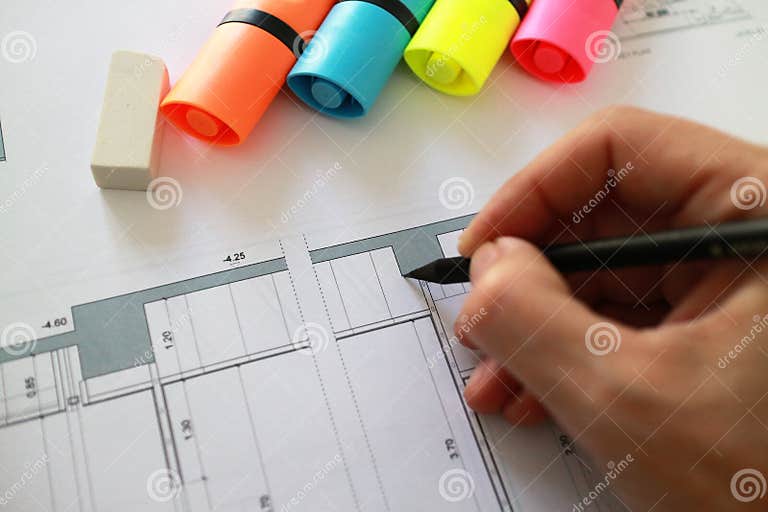 Architectural Pencil Drawing Plan Project Stock Image - Image of ...