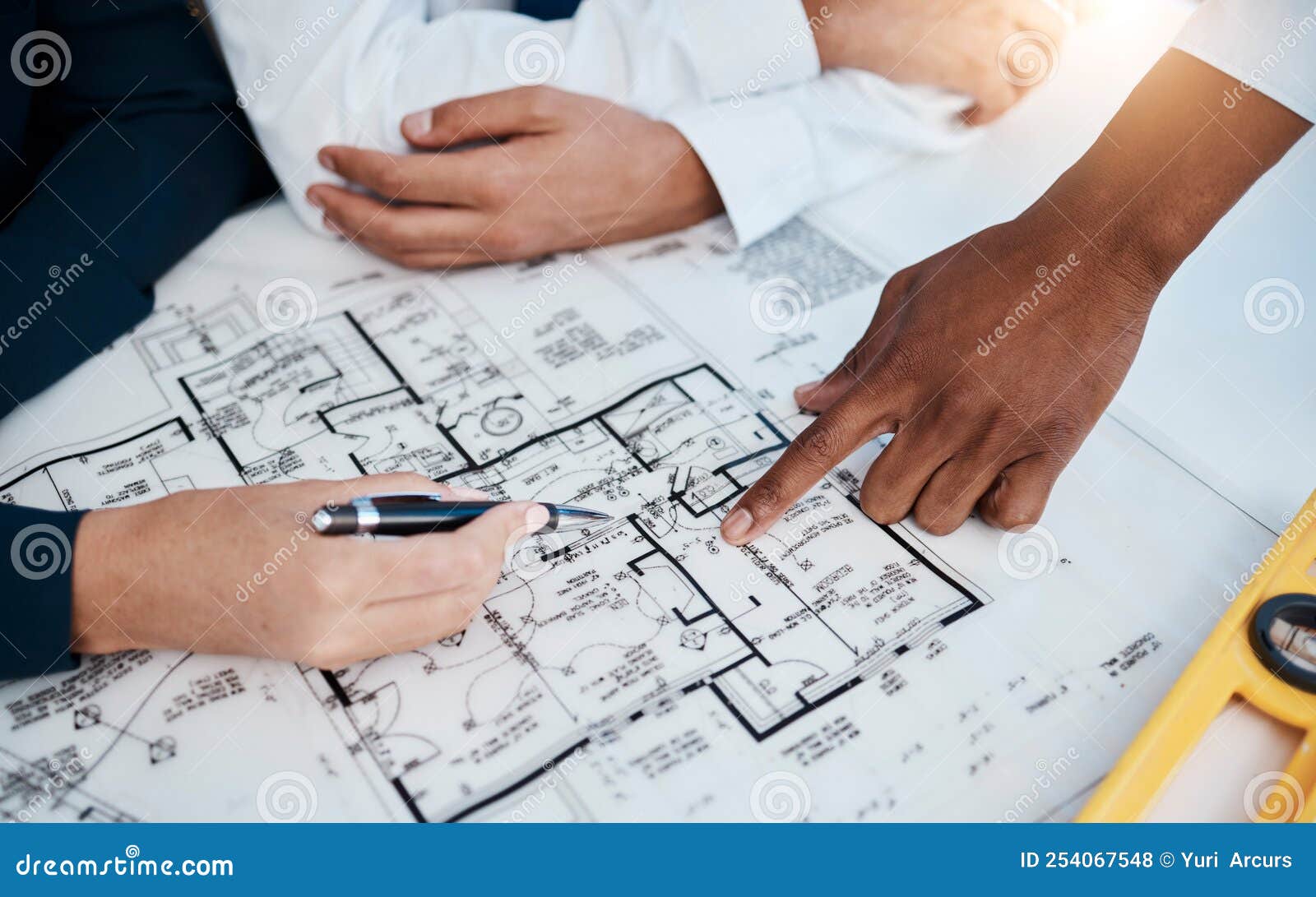 Architect People Working on Architecture Design, Blueprint or Floor ...