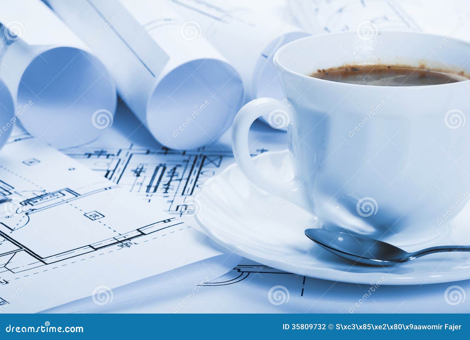 Architect plan - blue tone stock photo. Image of blueprint - 35809732