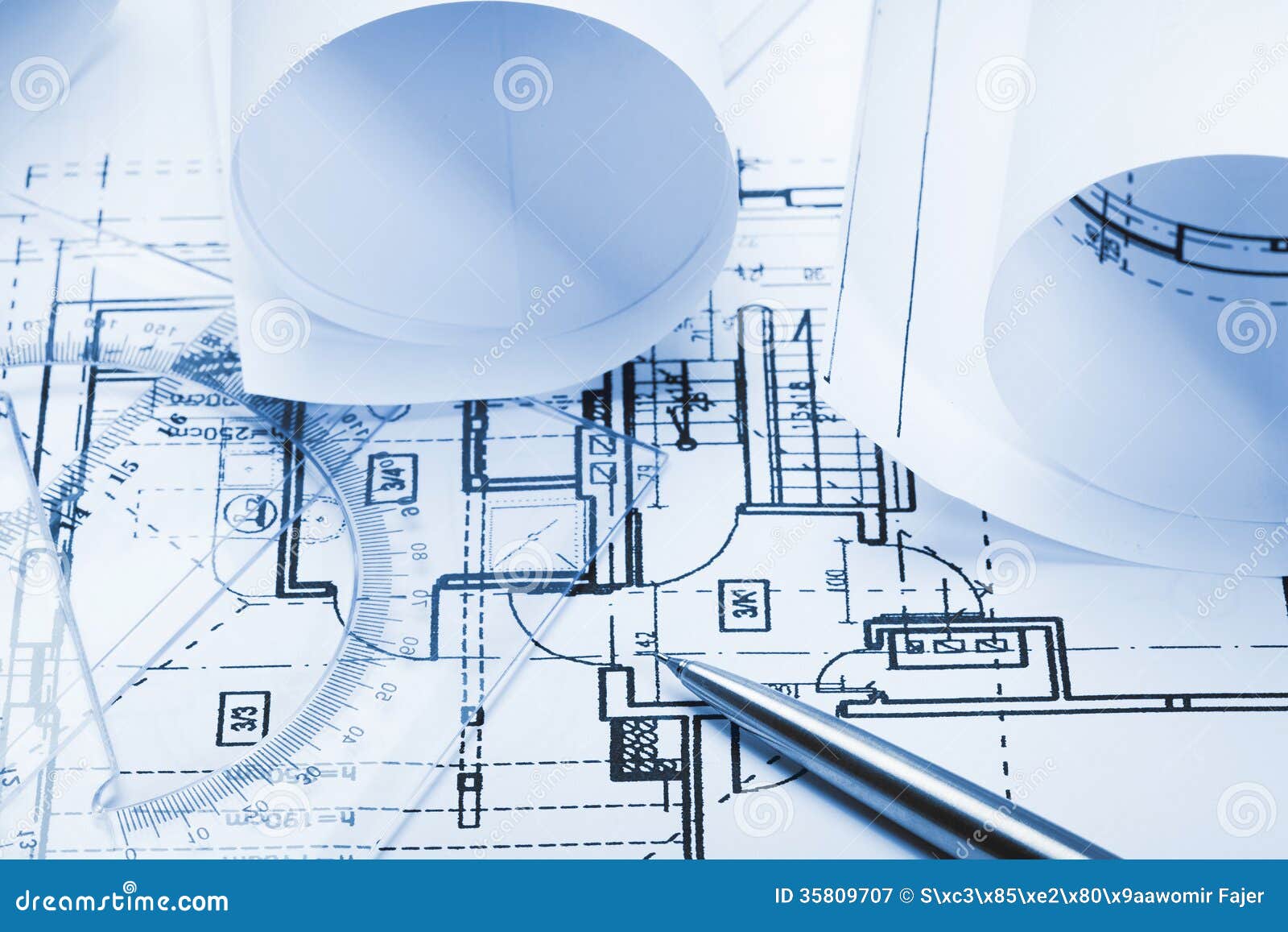 Architect plan - blue tone stock image. Image of printout - 35809707
