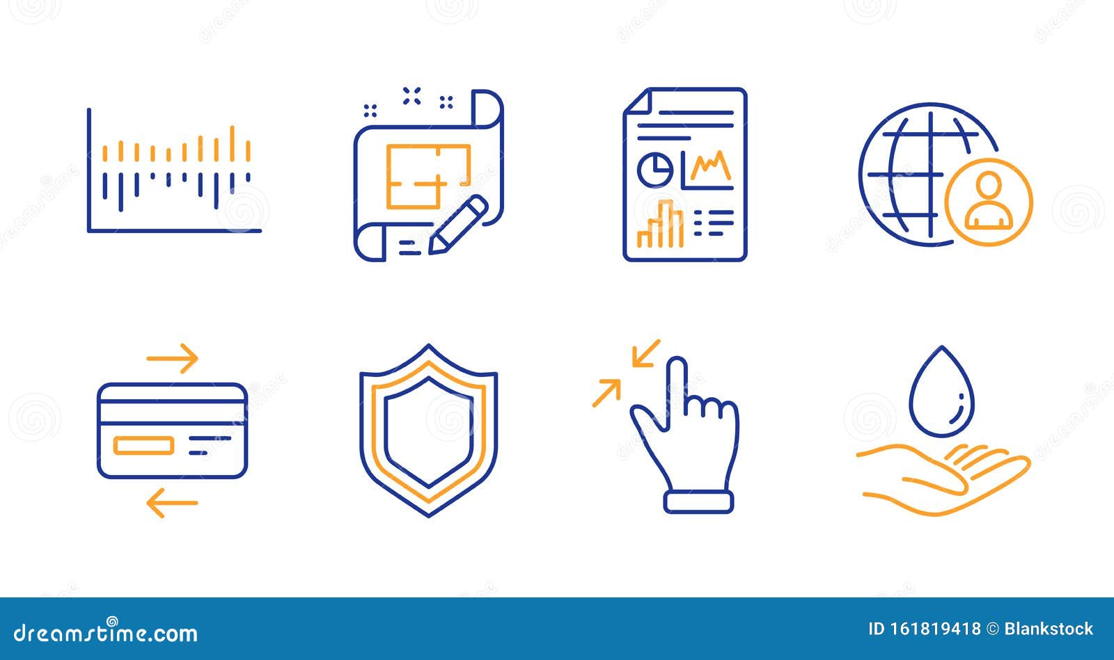 Architect Plan, Report Document and Column Diagram Icons Set. Vector ...