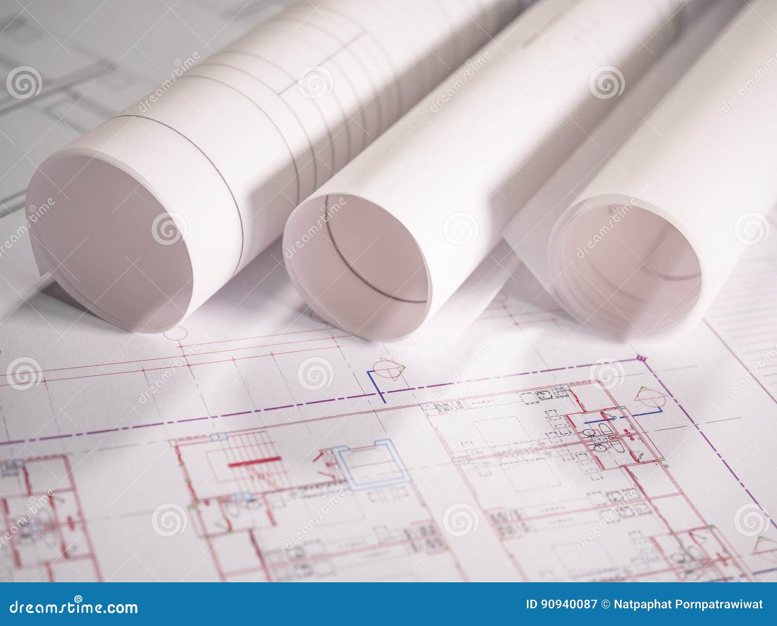 Architect plan roll 1 stock image. Image of built, facility - 90940087