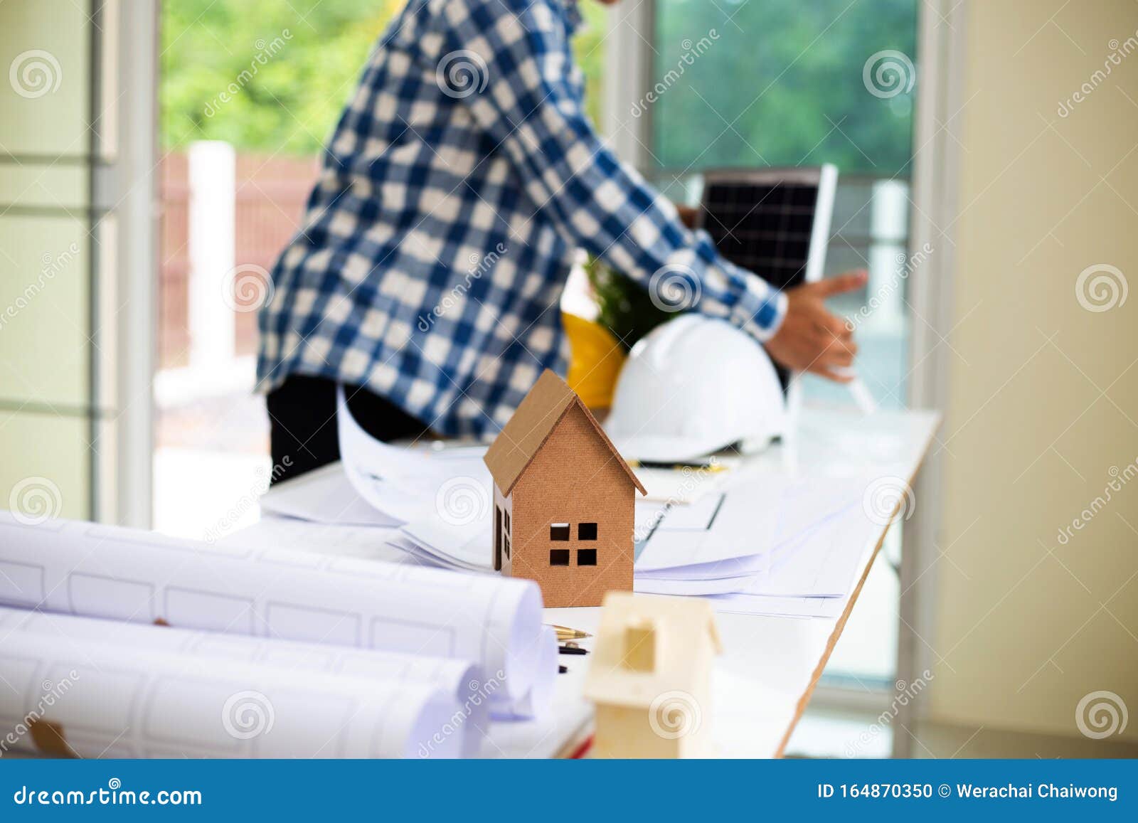 Architect Planing Construction Site with Blueprint Stock Photo - Image ...