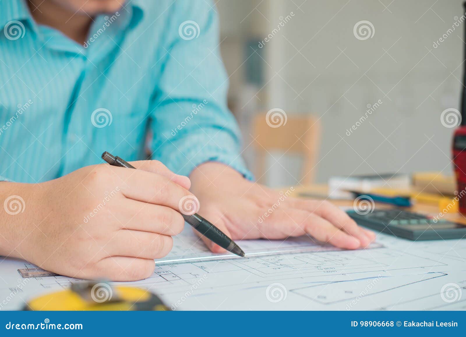 Architect or Planner Working on Drawings for Construction Plans Stock ...