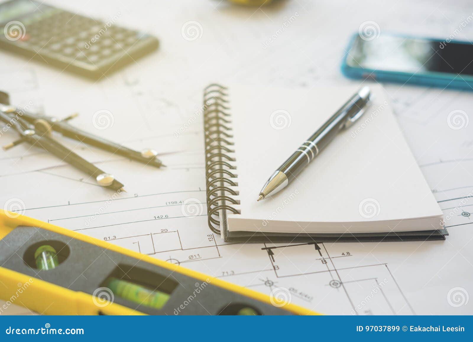 Architect or Planner Working on Drawings for Construction Stock Image ...