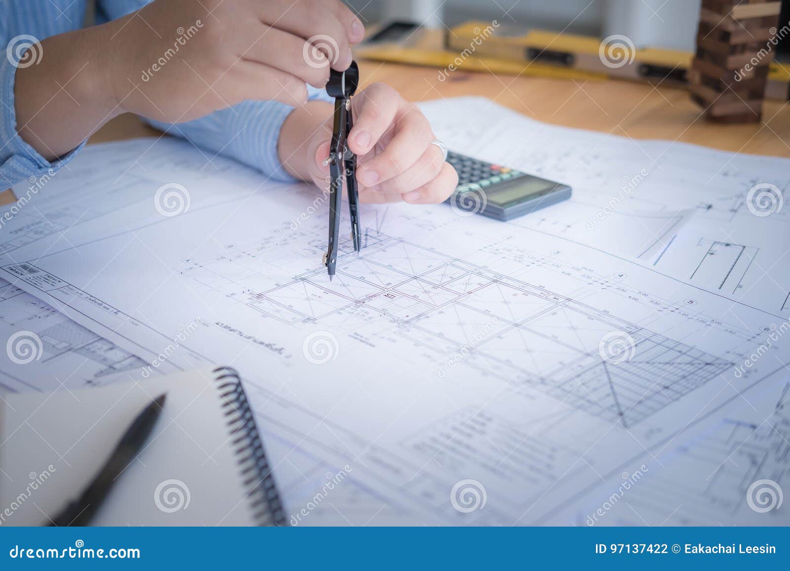 Architect or Planner Working on Drawings for Construction Stock Photo ...