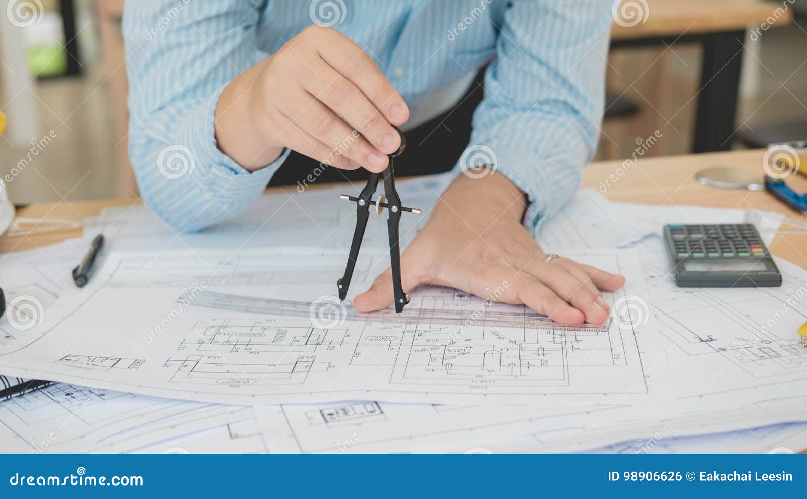 Architect or Planner Working on Drawings for Construction Plans Stock ...