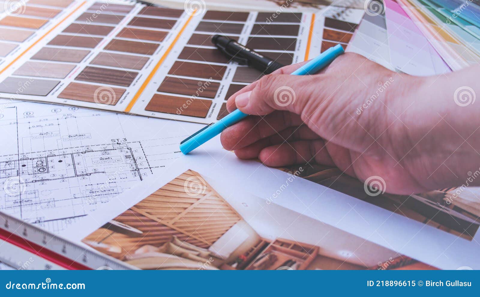 The Architect is Planning the Design. Architectural Work with Color ...