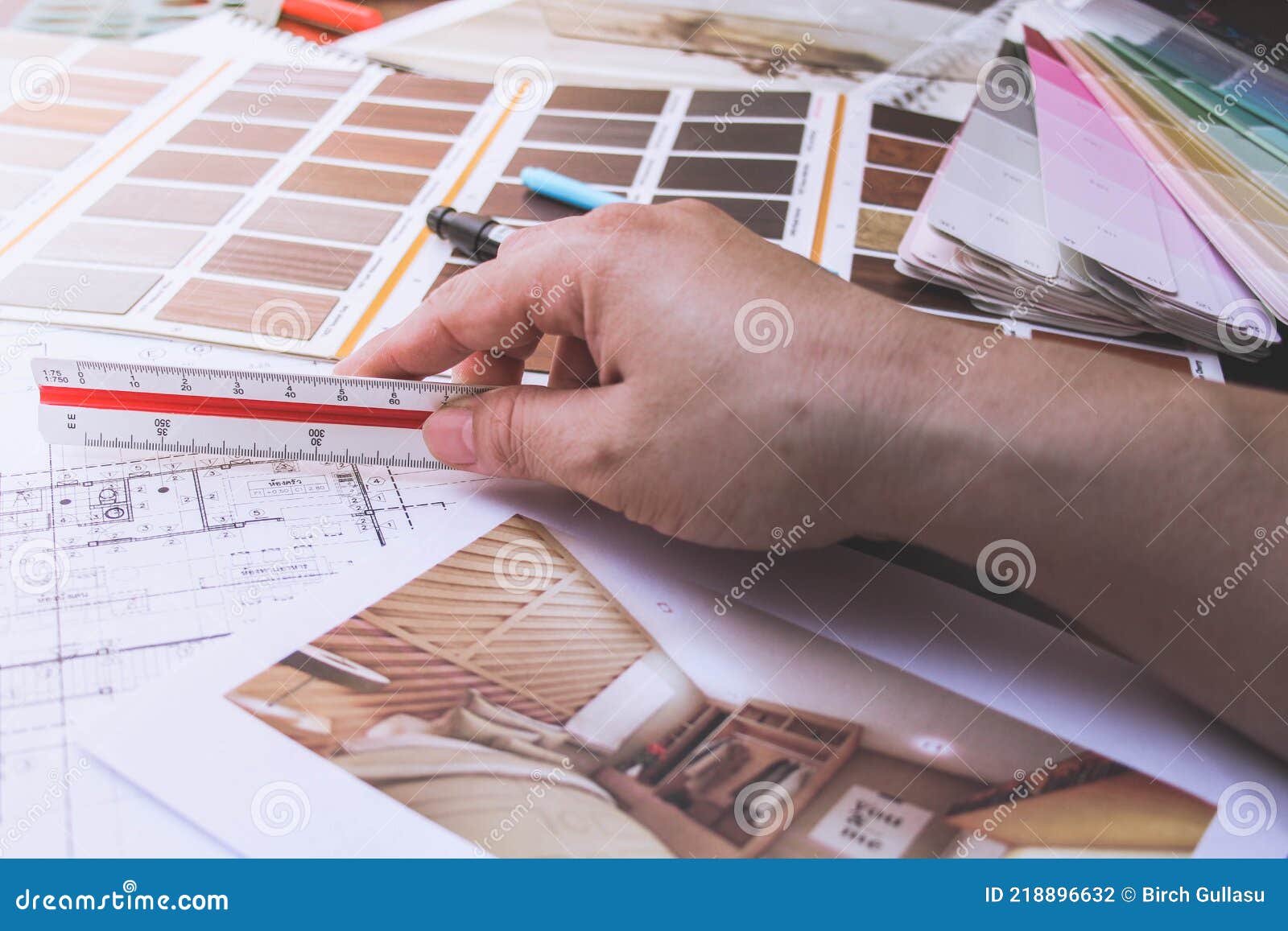 The Architect is Planning the Design. Architectural Work with Color ...