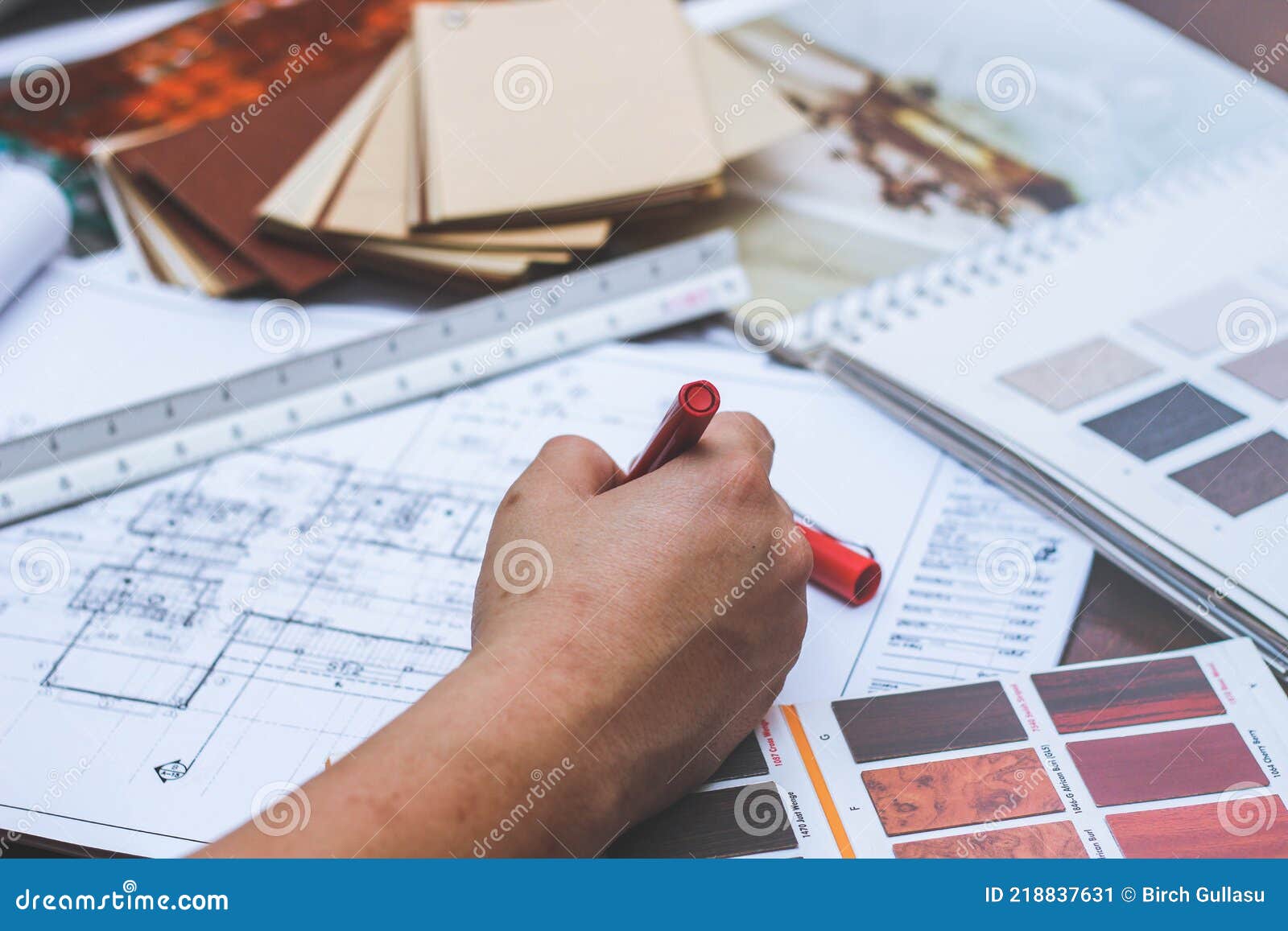 The Architect is Planning the Design. Architectural Work with Color ...