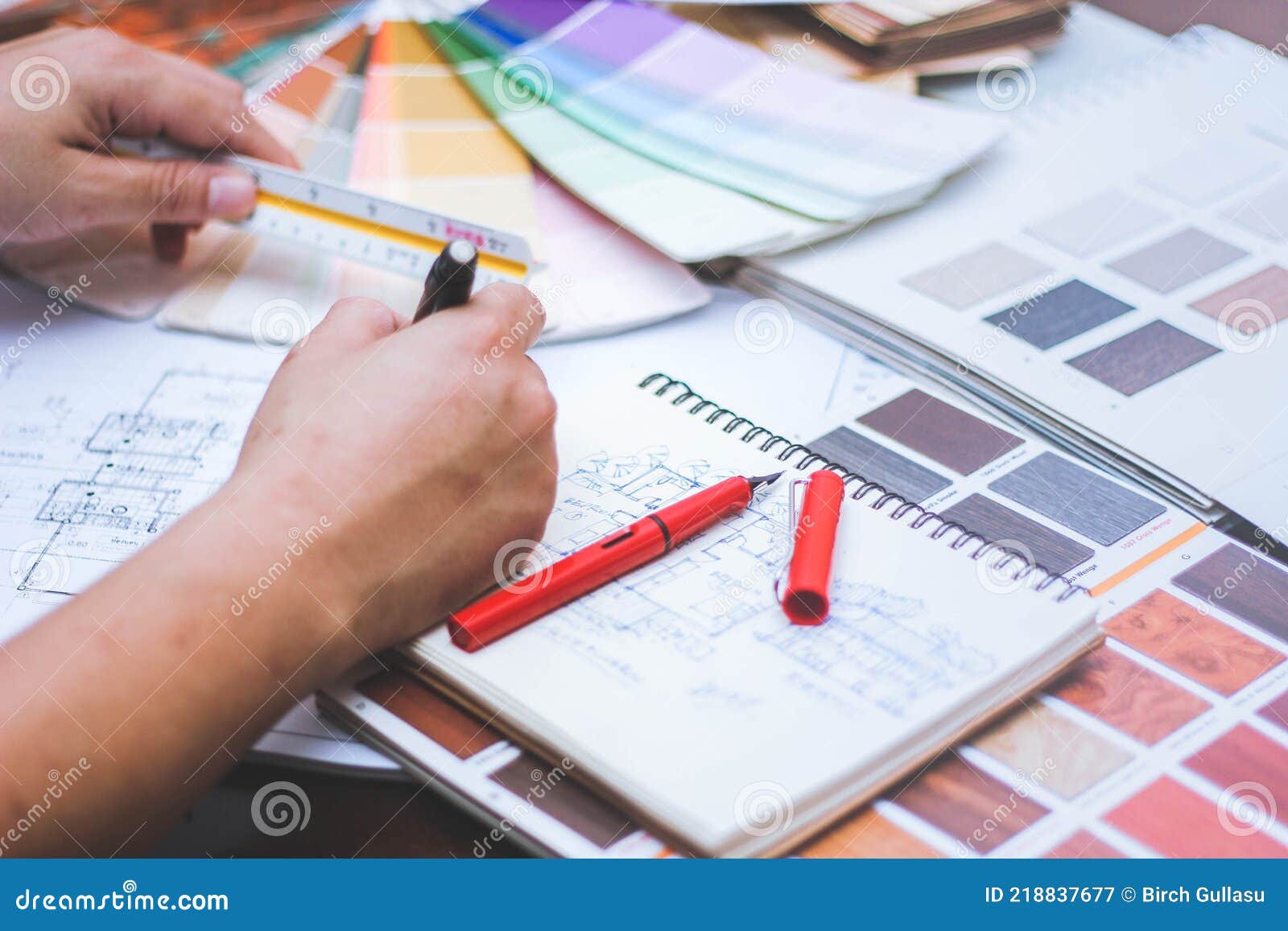 The Architect is Planning the Design. Architectural Work with Color ...