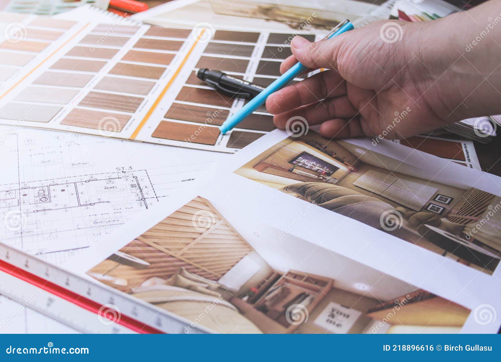 The Architect is Planning the Design. Architectural Work with Color ...