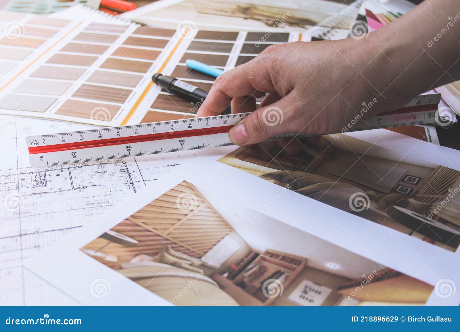 The Architect is Planning the Design. Architectural Work with Color ...