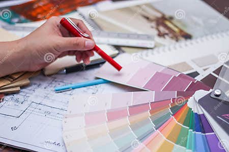 The Architect is Planning the Design. Architectural Work with Color ...
