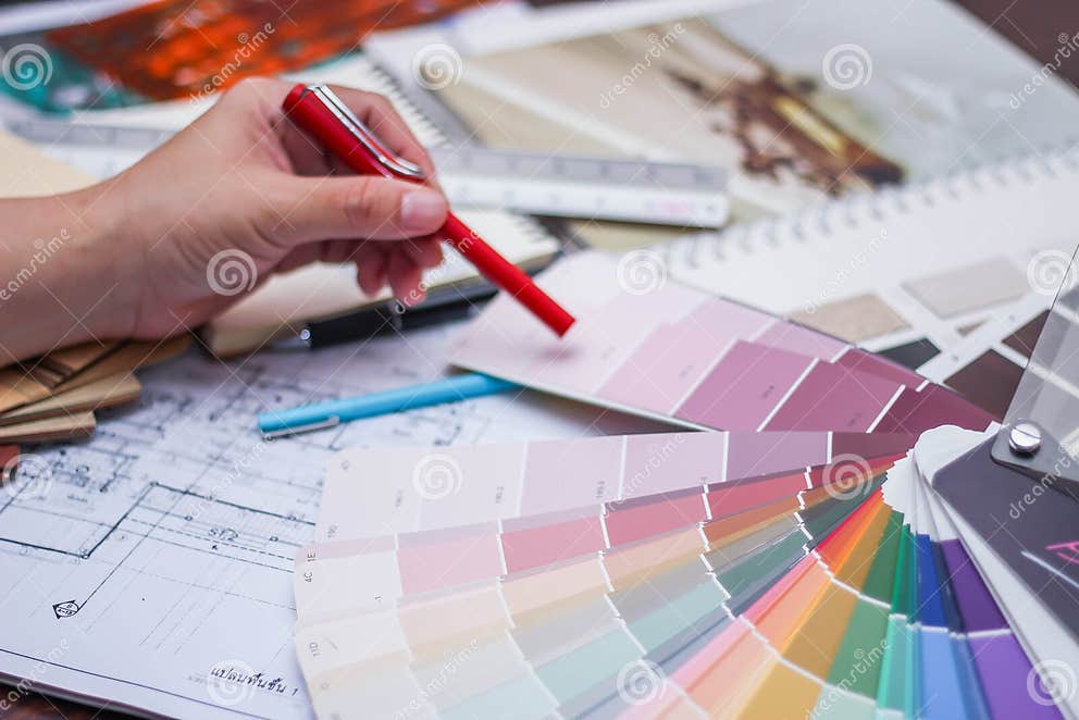 The Architect is Planning the Design. Architectural Work with Color ...