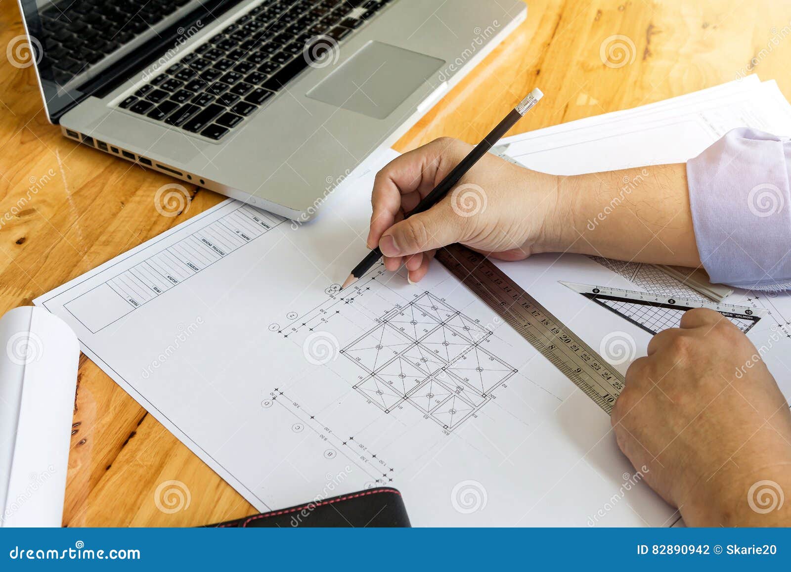 Architect Point at Blueprint Stock Photo - Image of civil, paper: 82890942