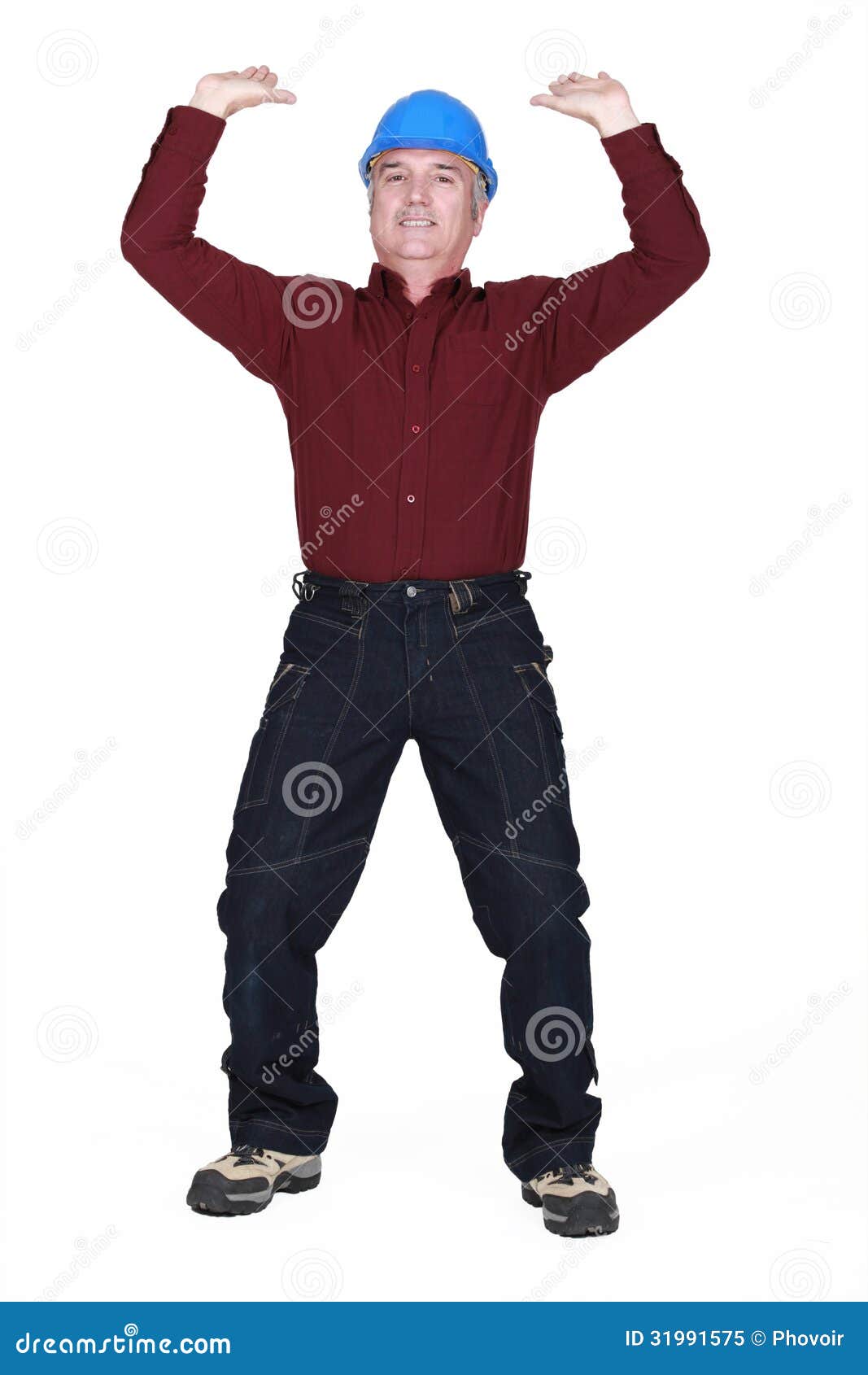 Architect Pretending To Push Upwards Stock Image - Image of pensive ...