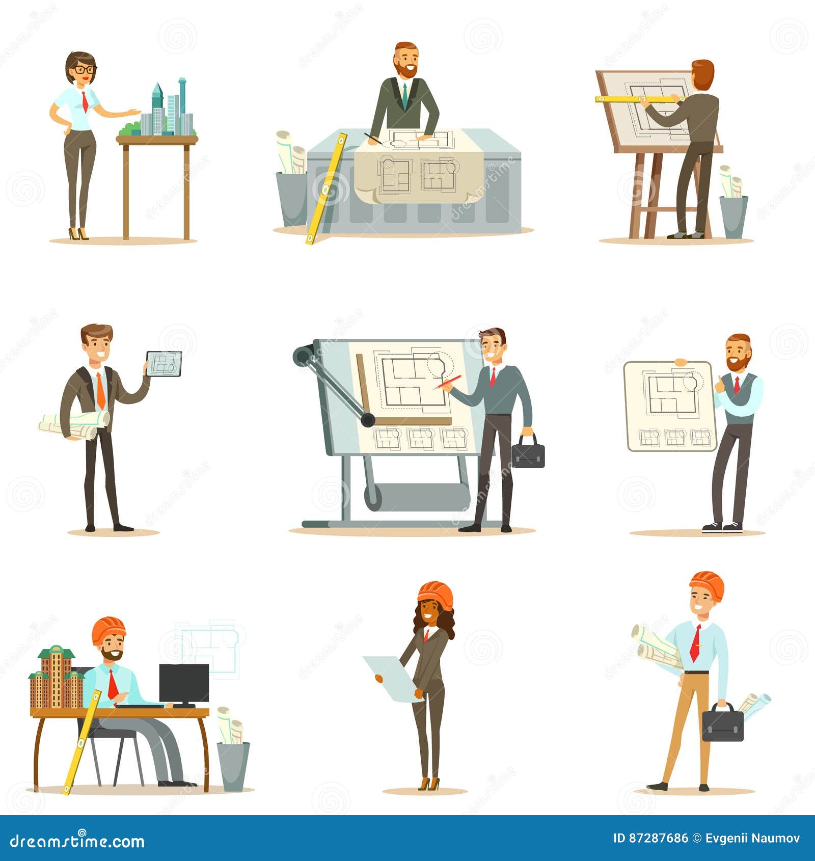 Architect Profession Set Of Vector Illustrations With Architects ... Architect Profession Set Of Vector Illustrations With Architects ...