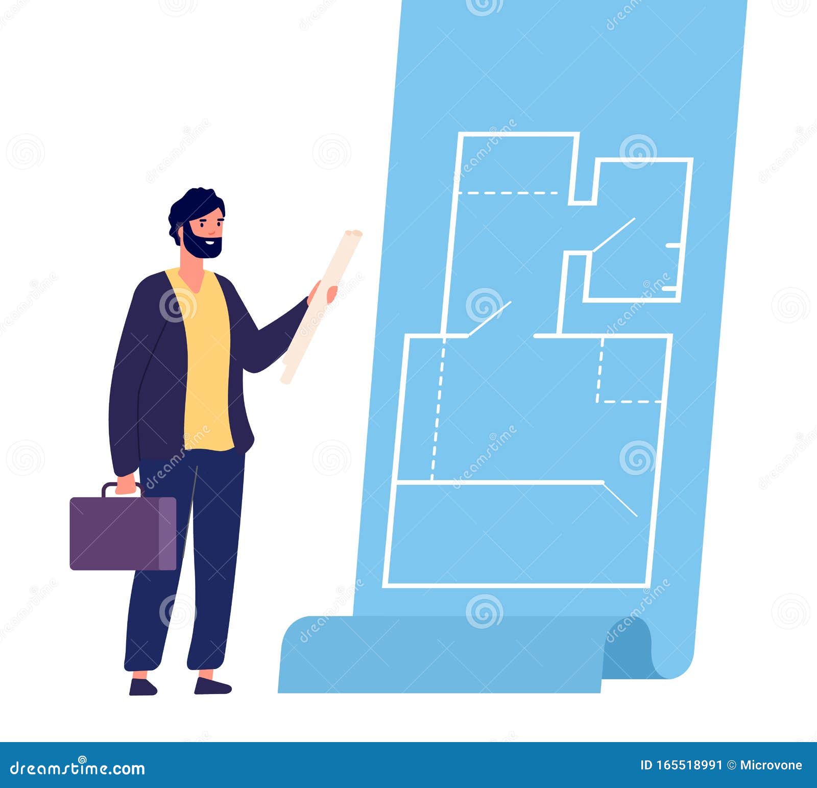 Architect with Project. Vector Man Engineer Character Stock Vector ...