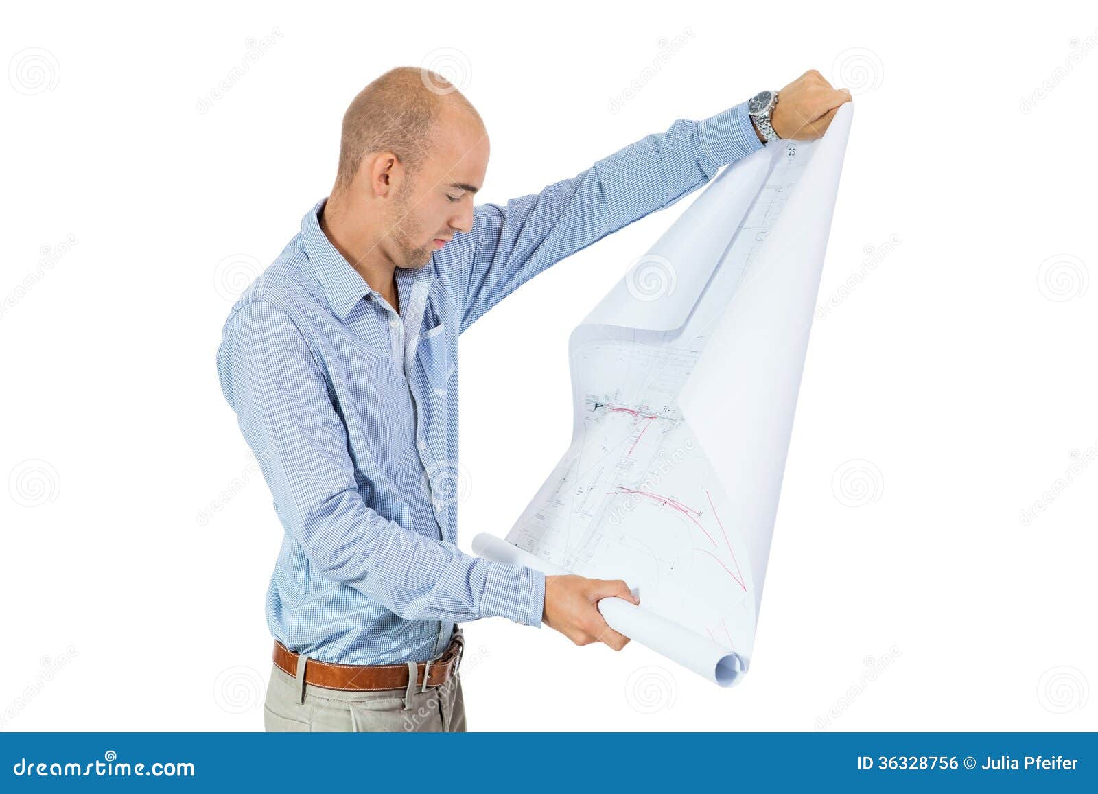 Architect Reading a Blueprint Stock Photo - Image of professional ...