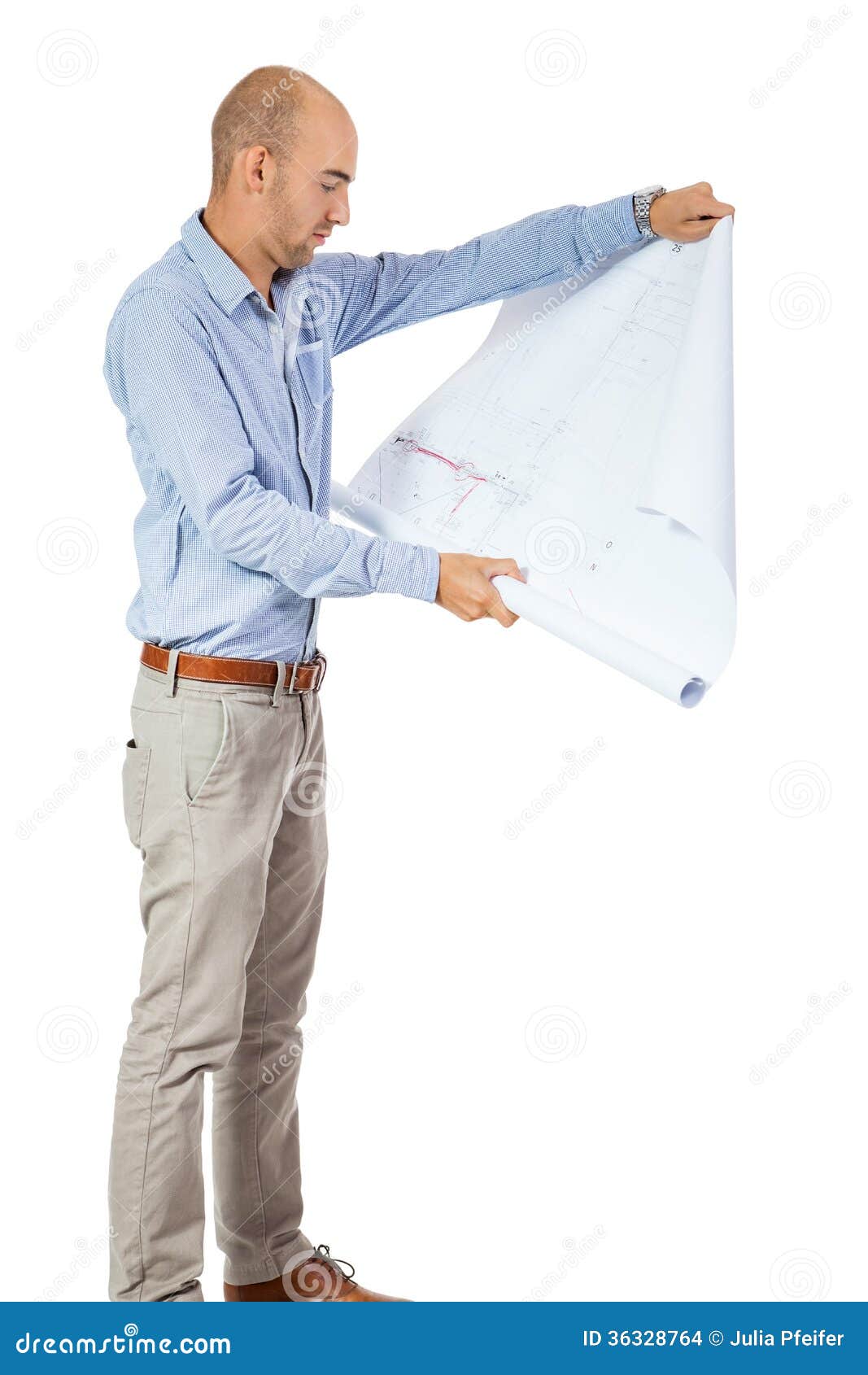 Architect Reading a Blueprint Stock Photo - Image of profile ...