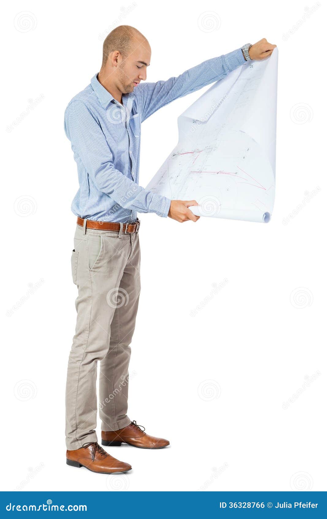 Architect Reading a Blueprint Stock Photo - Image of architectural ...
