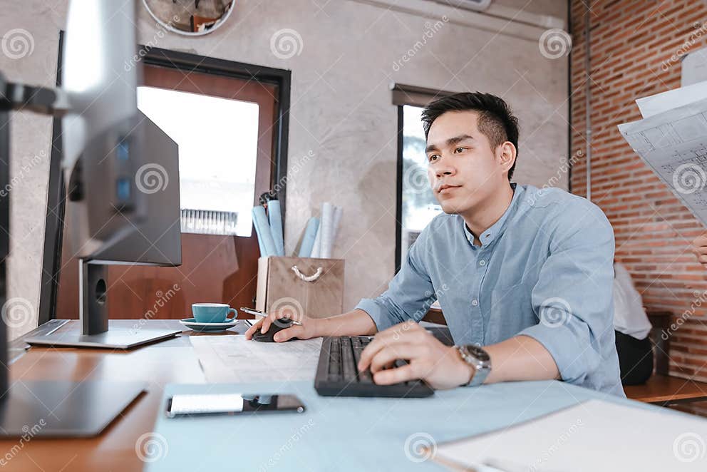 Engineers Reading Building and Drawing Outlay Construction Plan As ...