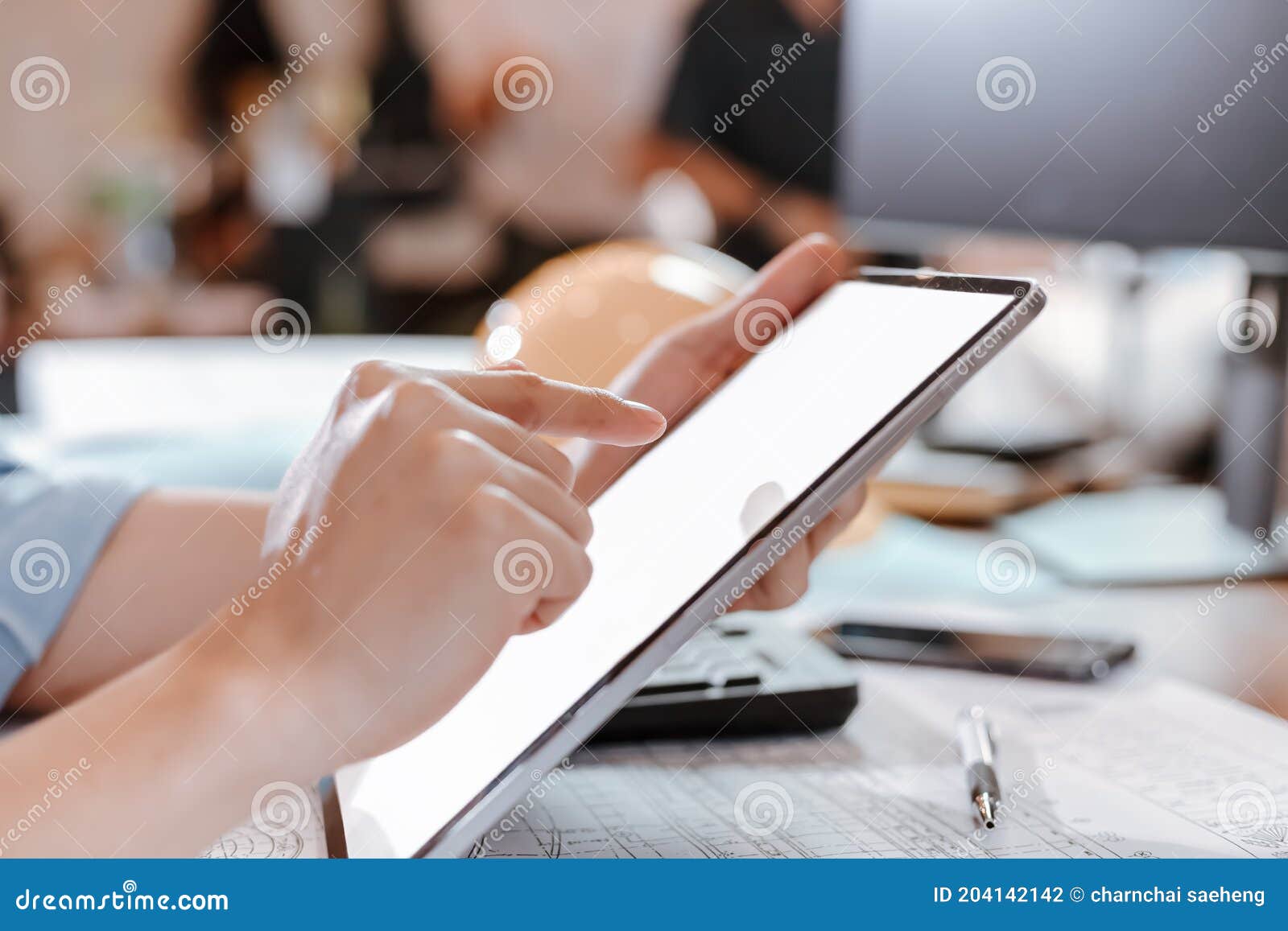 Architect Reading Building and Drawing Outlay Construction Plan As ...