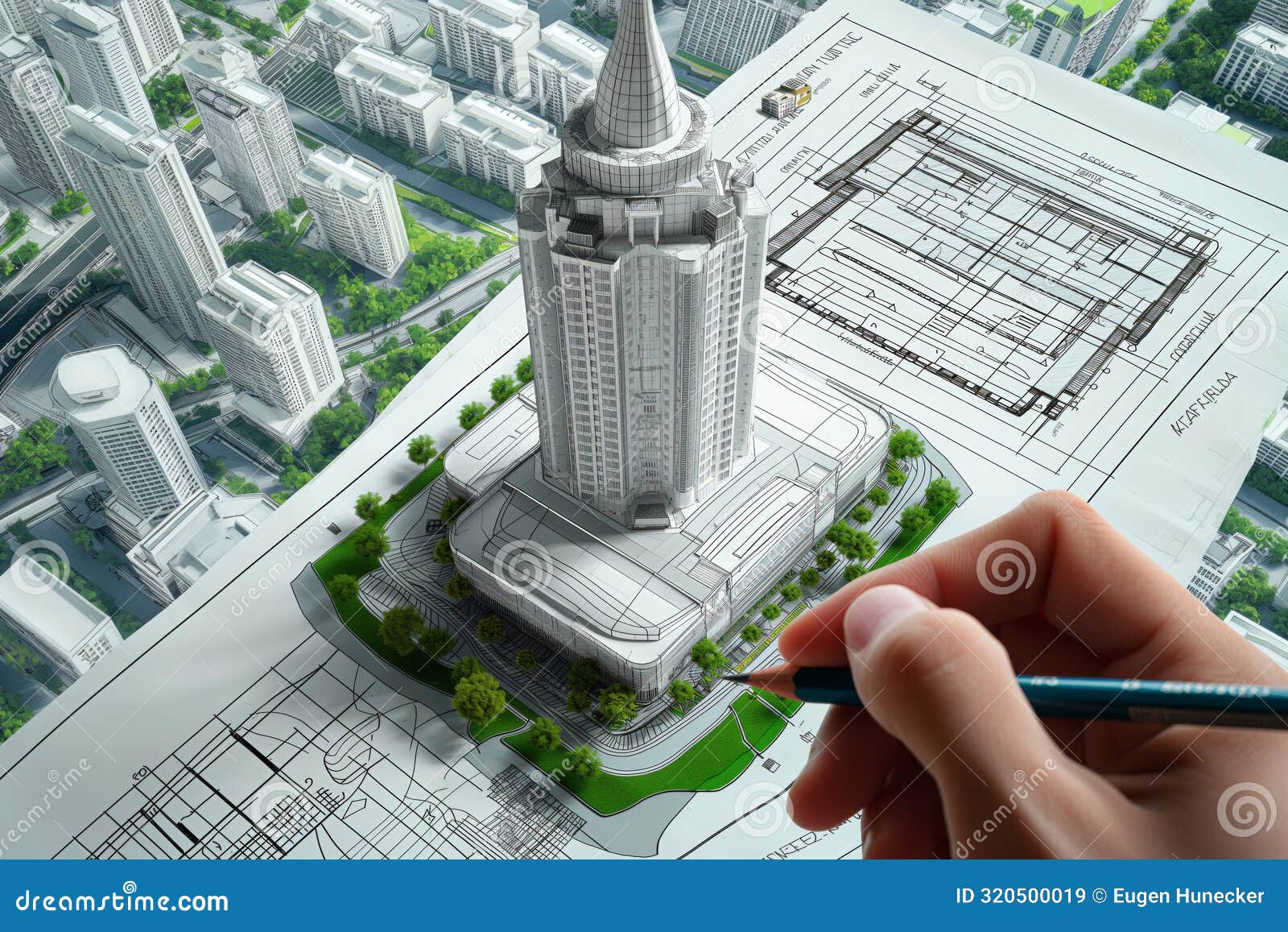 Architect Visualizing Skyscrapers and Drafting Blueprints in Urban ...