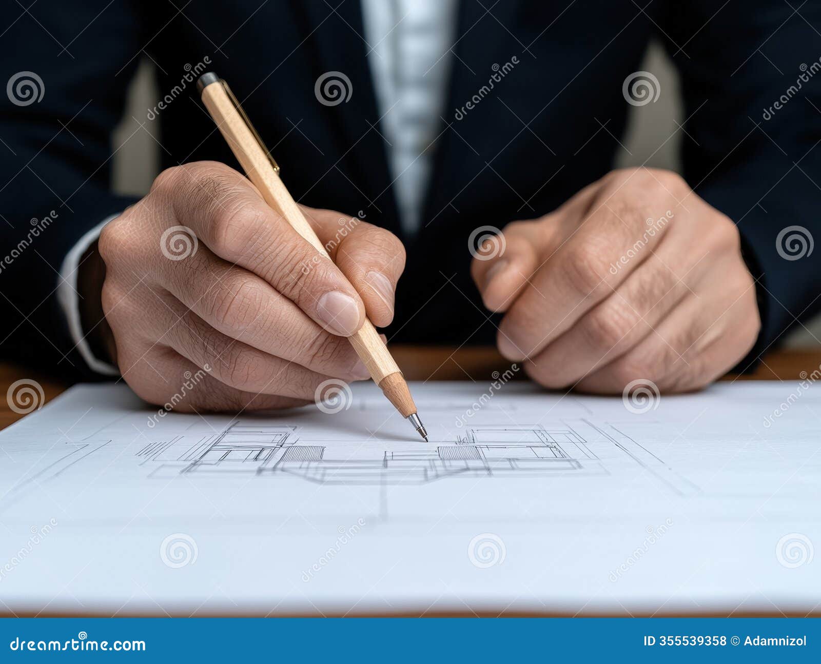 Architect Reviewing Blueprints and Making Notes Stock Illustration ...