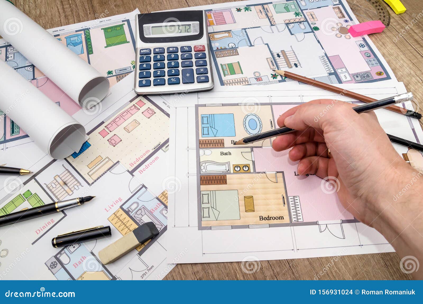 Architect Reviewing And Showing Blueprint. Architecture Sketch Royalty ...