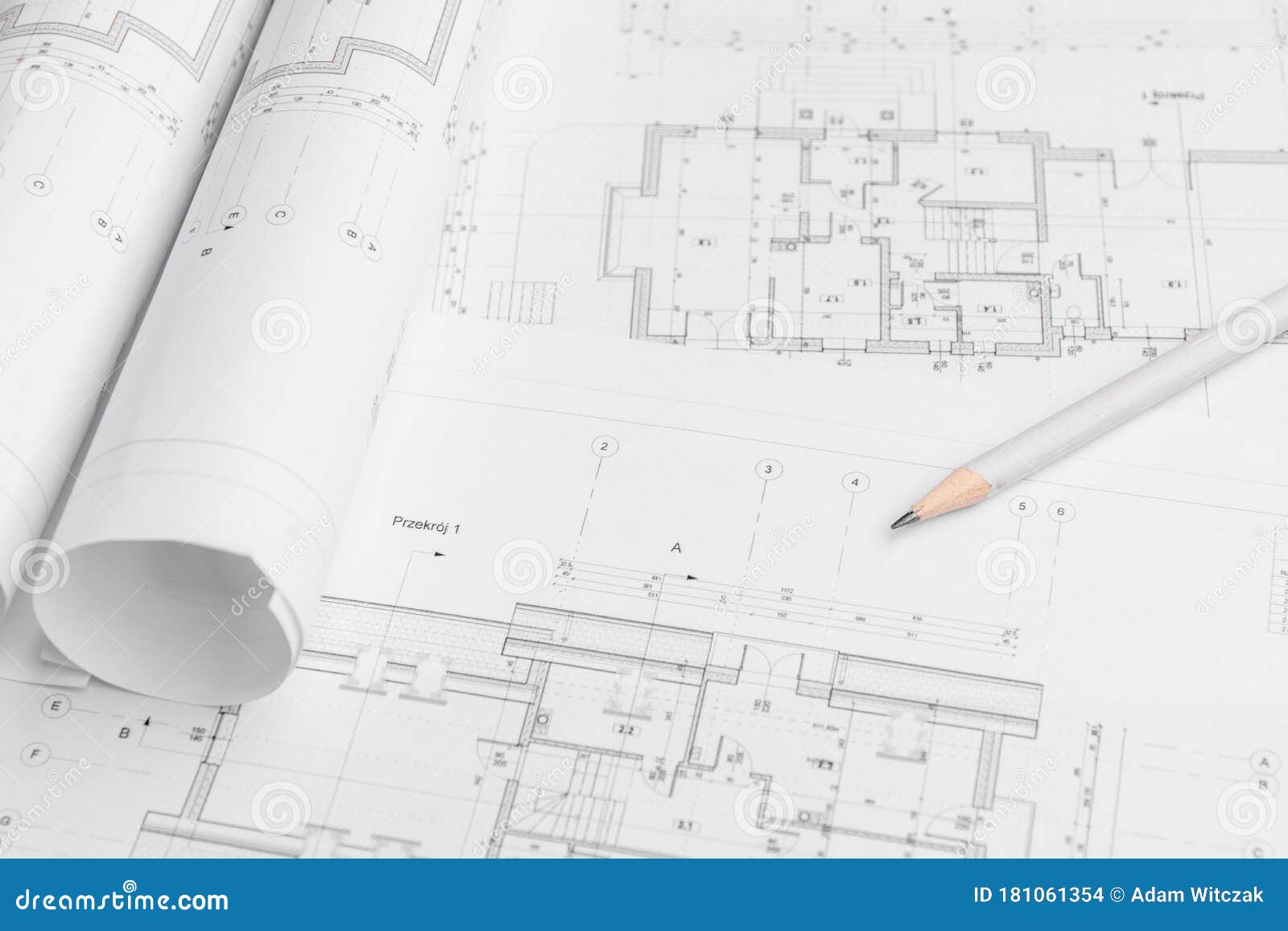 Architect Rolls and Architectural Plan,technical Project Drawing Stock ...